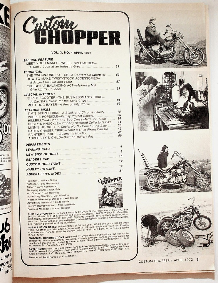 1972 April Custom Chopper Motorcycle Magazine Hillbilly Chop Bob Cross ...
