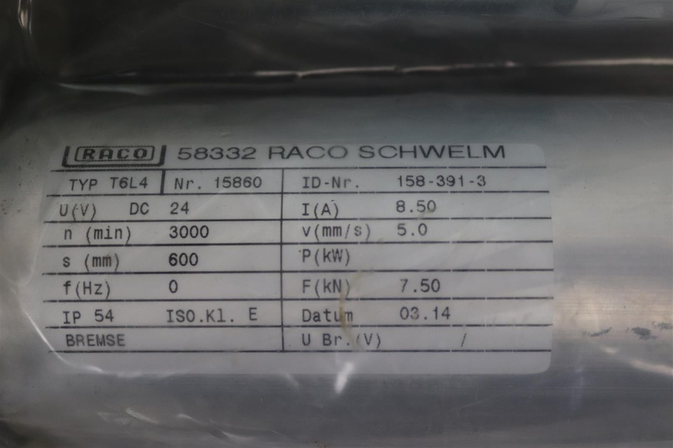 Raco Schwelm T6L4 electric cylinder + Dunkermotoren GR63X55 gear motor ...