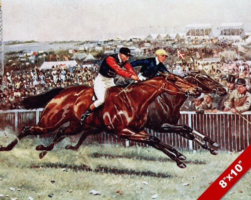 NECK & NECK PHOTO FINISH HORSE JOCKEY RACE RACING ART PAINTING REAL ...