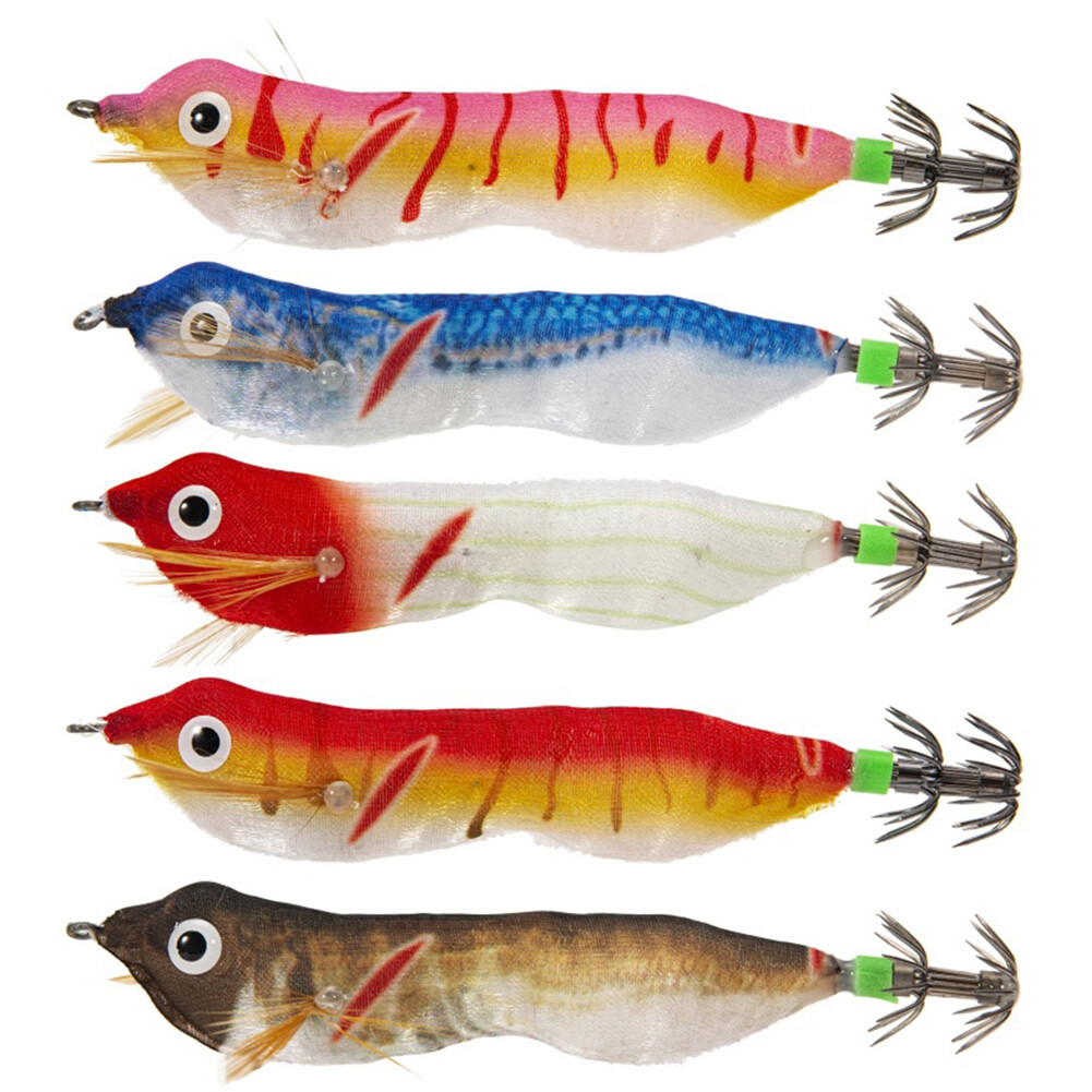 103mm LED Luminous Artificial Wood Shrimp Bait Squid Jig Hook with ...