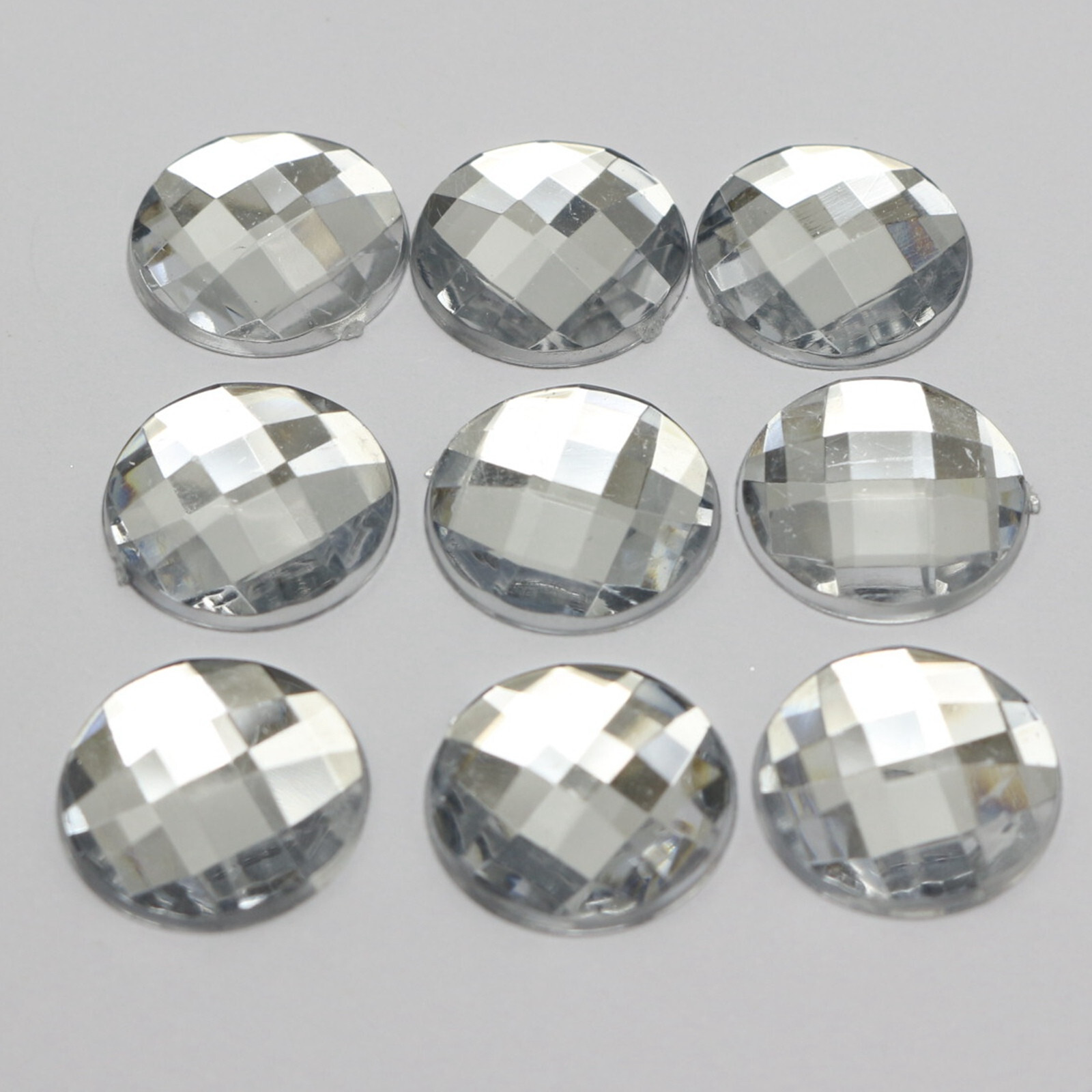 100 Clear Crystal Acrylic Flatback Faceted Round Rhinestone Gems 16mm ...