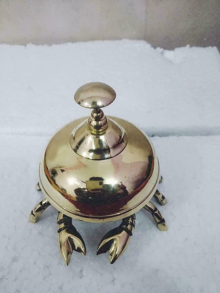 Antique Solid Brass Crab Front Desk Counter Bell Office Call Ringer ...