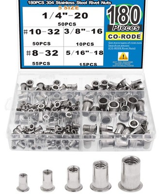 304 Stainless Steel Rivet Nut Threaded Insert Nutsert 180 PCS 5 Sizes ...
