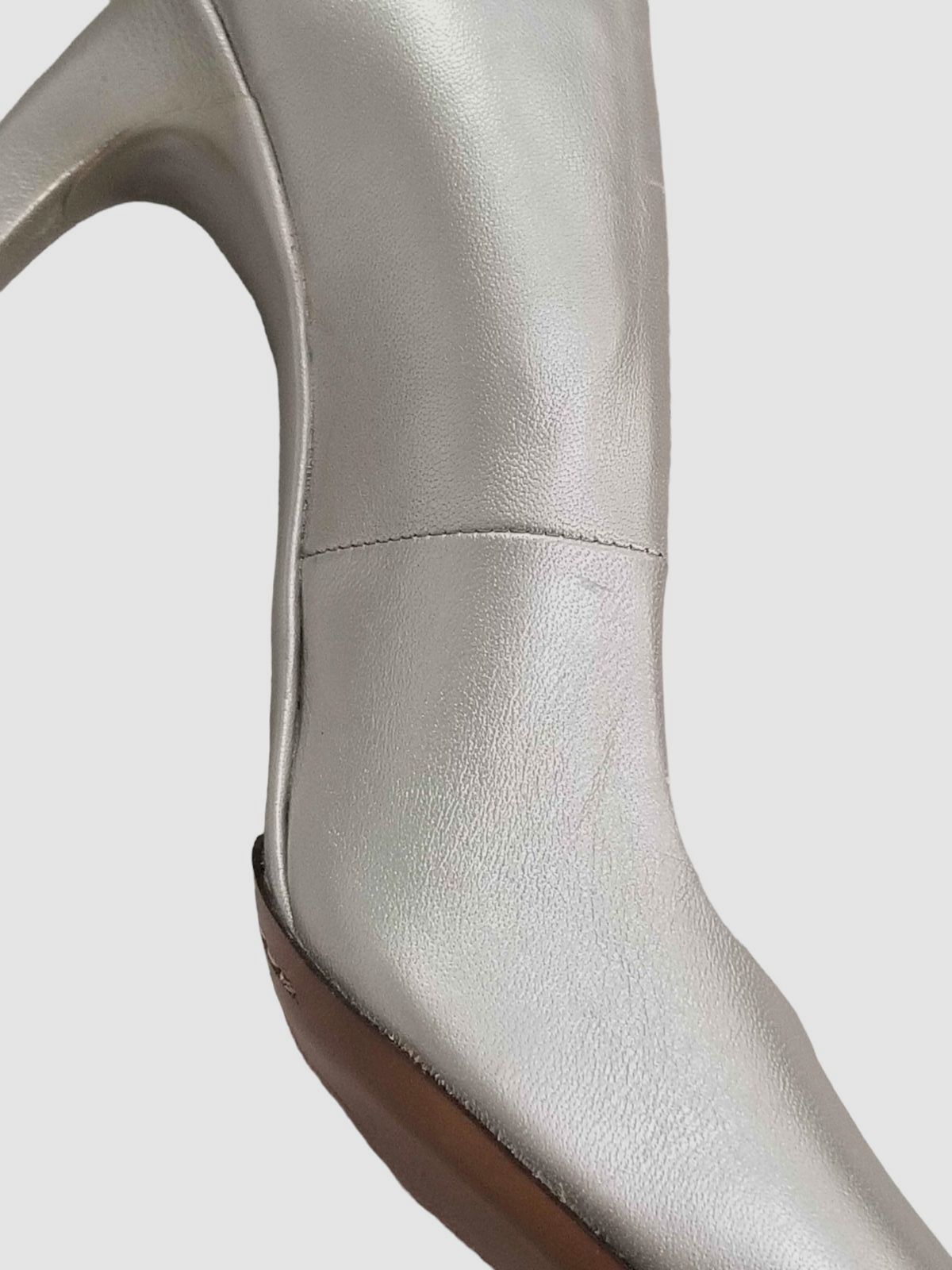 $720 Dries Van Noten Women's Silver Round-Toe Leather Pump Heel Shoes ...