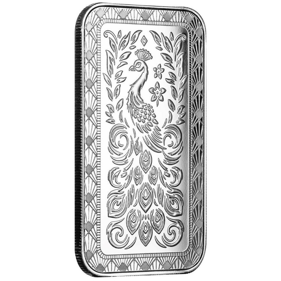 1 oz .9999 Silver Bar - Scottsdale Marquee Peacock Silver Bullion Bar # ...