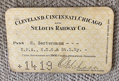 CCC&St.L Railway (Big Four) 1906 Issued Pass:H. Bertermann, CCC&St.L | eBay