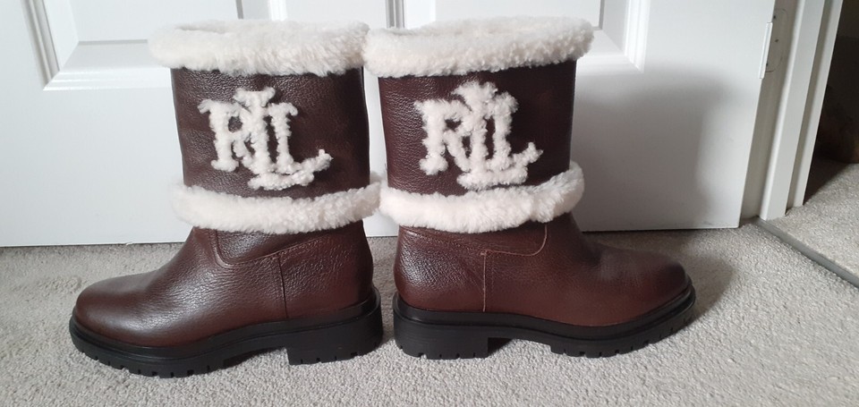 Lauren Ralph Lauren Chestnut Brown Leather CARTER BOOTS MID-CALF Size 5 ...