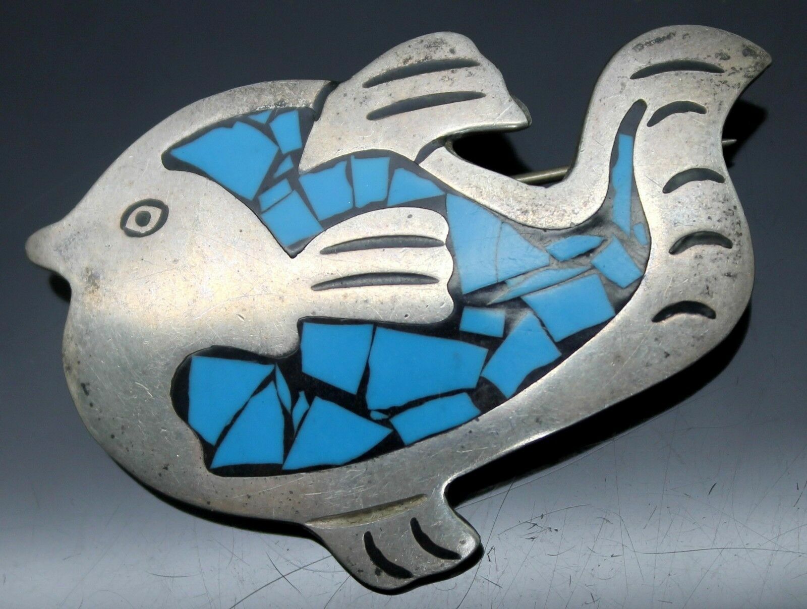 TAXCO MEXICO VINTAGE TURQUOISE CHIP INLAY MODERNIST F… - Gem