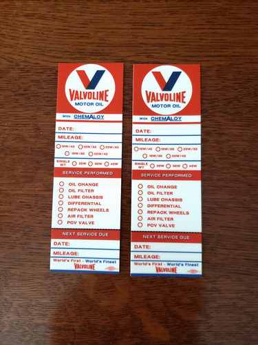 Pair of Valvoline Oil Change Label Sticker Replica Door Collectible Rod ...