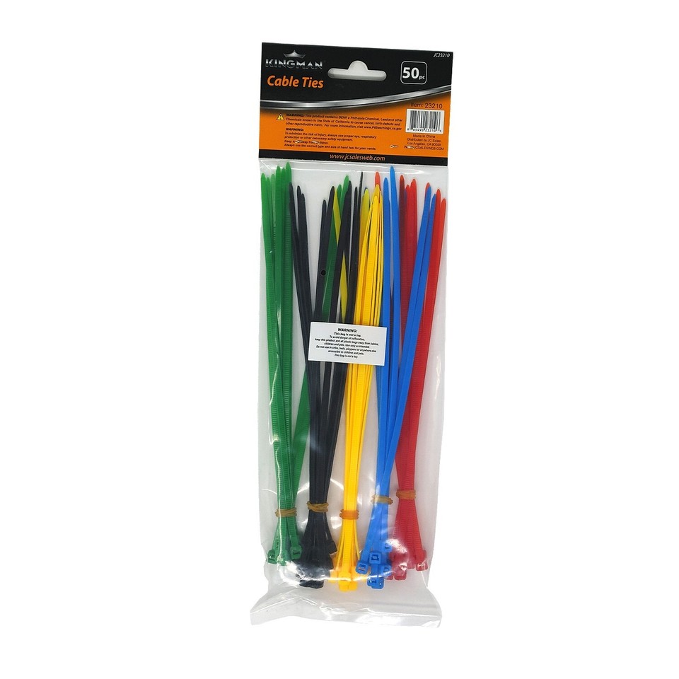 50pcs Cable Ties Pack 8" inch 5 Color Zip Ties Office Home Computer ...