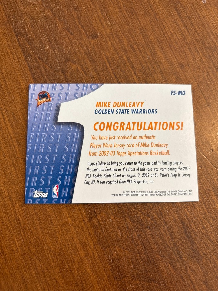 Mike Dunleavy 2002-03 Topps Xpectations First Shot Rookie Jersey FS Warriors RC | eBay