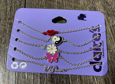 Claire’s lip butterfly daisy snake ying yang Heart Chain Charm bracelet ...