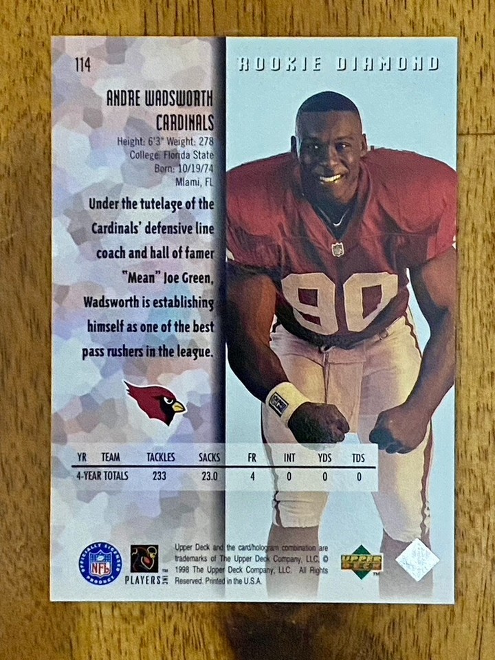 1998 UPPER DECK BLACK ROOKIE DIAMOND ANDRE WADSWORTH CARDINALS #114 | eBay