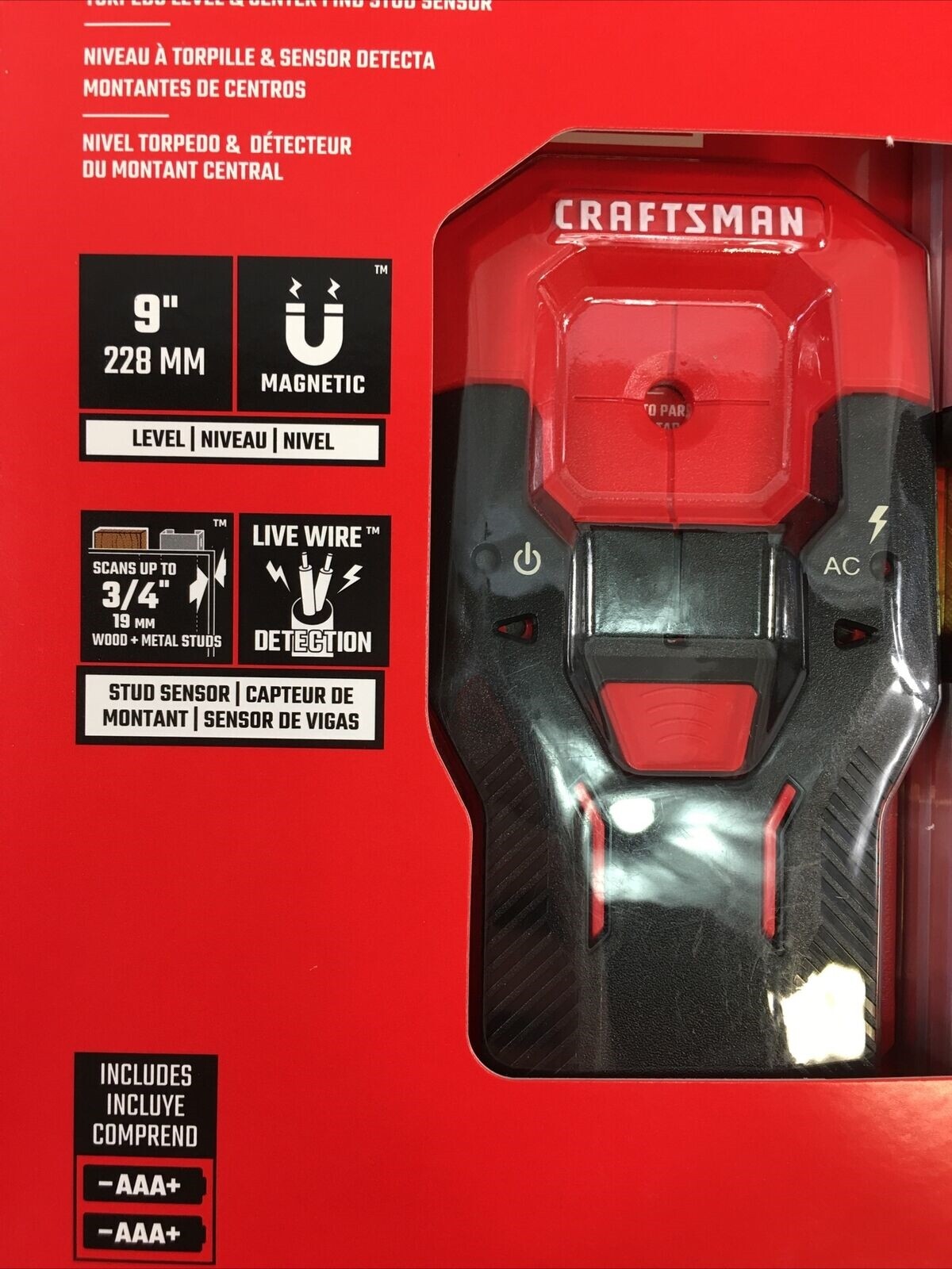 CRAFTSMAN 3/4" Scan Depth Metal & Wood Stud Finder w 9" Mag Torpedo-LOT ...