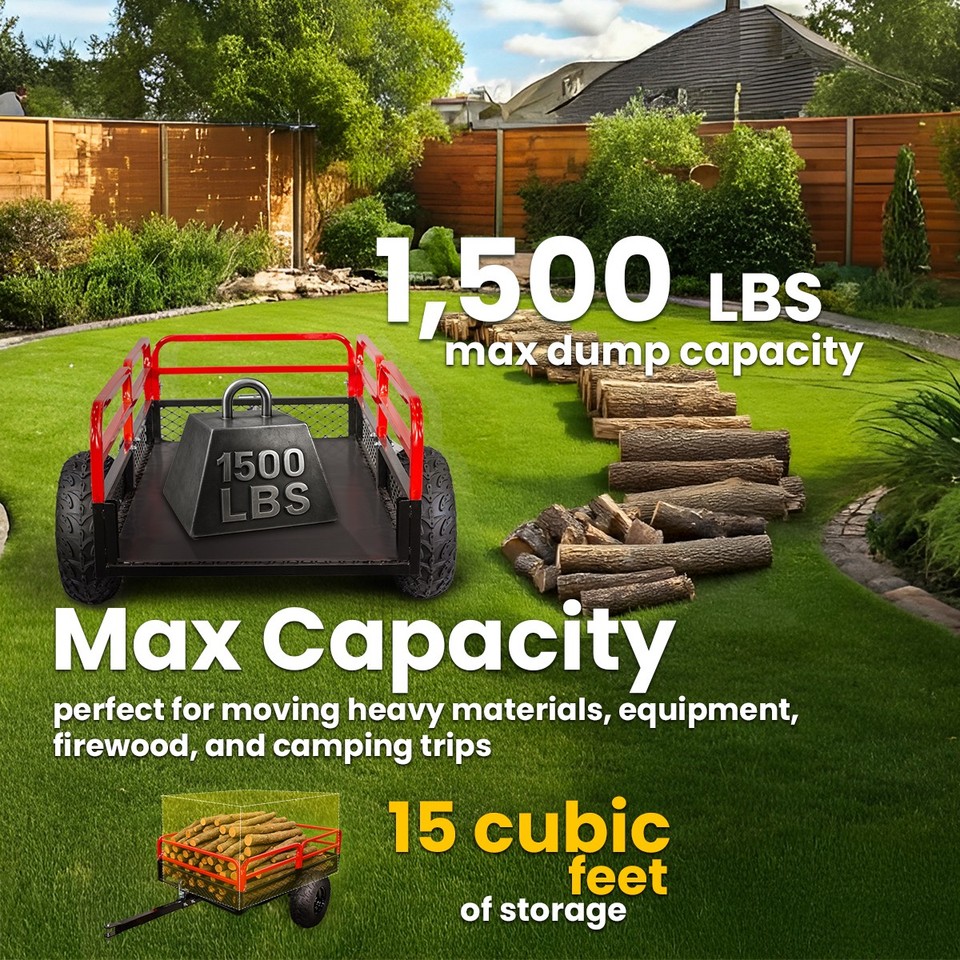 XtremepowerUS 1500lbs Tow Behind Dump Cart ATV UTV, Pull Trailer Mower ...