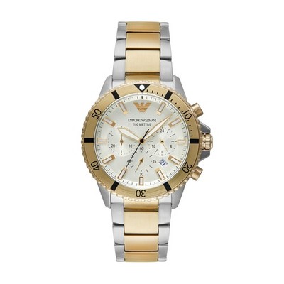 ARMANI AR11606 Golden White Stainless Steel Chrono Men's Watch New in ...