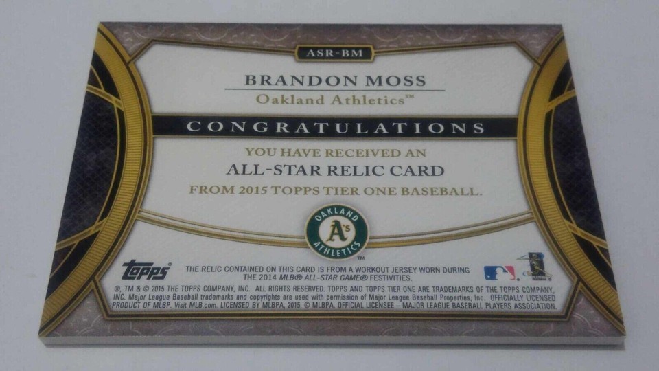 2014 TOPPS TIER ONE ALL STAR JUMBO LOGO PAYCH JERSEY BRANDON MOSS TRUE ...