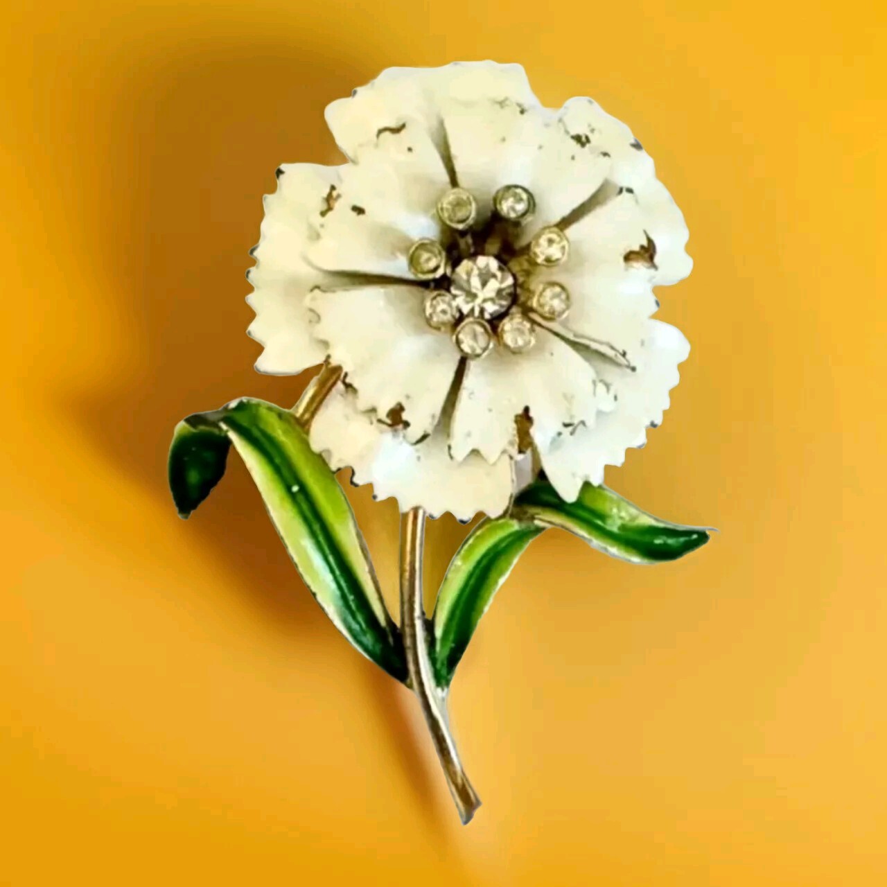 Trifari Signed White Carnation Brooch Vintage - Gem