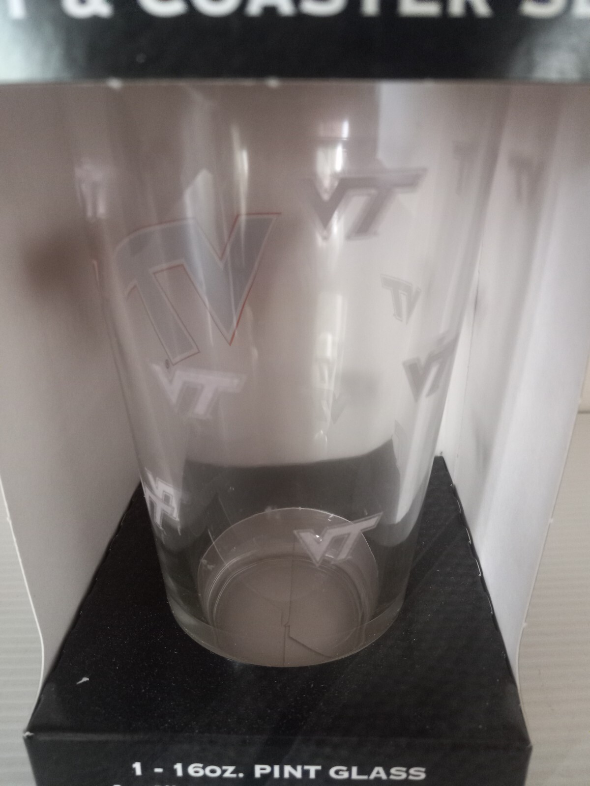 NEW Virginia Tech 16oz Pint + Coaster Set Clear Glass Cup Licensed ...