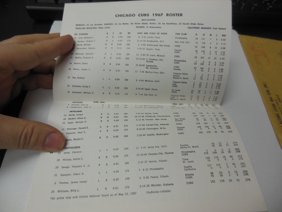1967 CHICAGO CUBS MLB BASEBALL OFFICIAL MEDIA GUIDE ROSTER BOOK RARE W ...