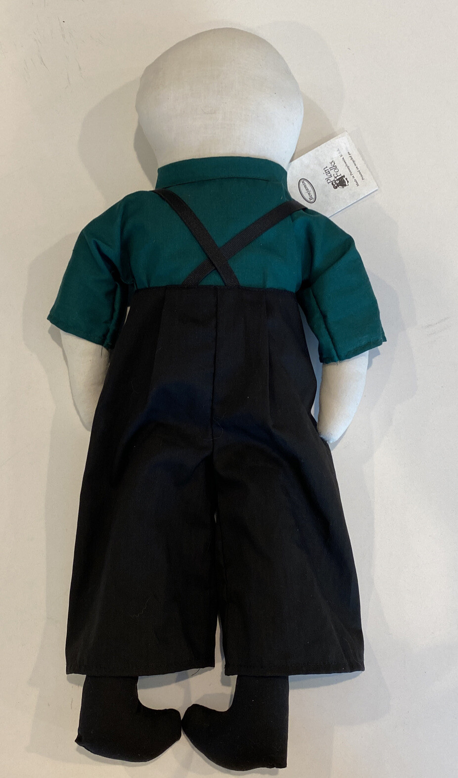 Faceless Cloth Amish Doll Benjamin Handcrafted Toy Black Dad 20” Plain ...