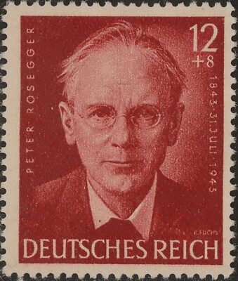 Stamp Germany Mi 856 Sc B242 1943 WWII 3rd Reich Rosegger Writer Poet ...