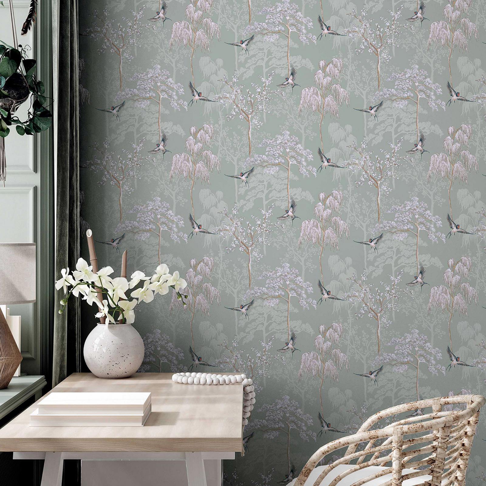 Oriental Bird Garden Wallpaper 946102 Sage Japanese Trees Blossoms ...
