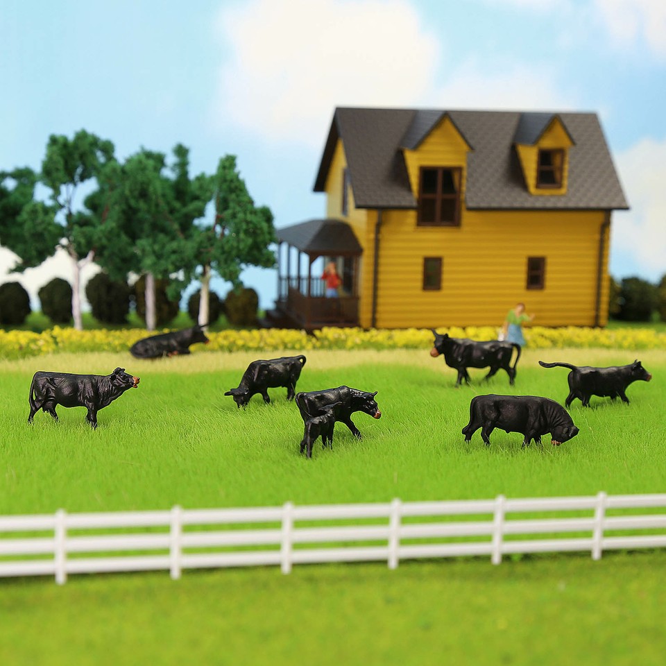 36pcs Model Trains HO Scale 1:87 Painted Black Cows Cattle Shepherd ...