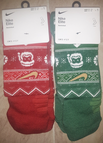 NIKE SANTA XMAS SOCKS BASKETBALL CREW PE MEN L LRG SHOE SZ 8 9 10 11 12 ...