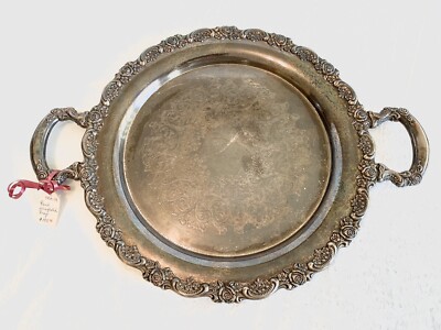 VTG WM A ROGERS Oneida LTD Silverplate Round 15" Butler Tray Handles ...