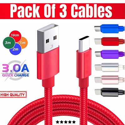 USB A to Type C Fast Charger Cable 3A For Samsung Mobile Phone Lead USB ...