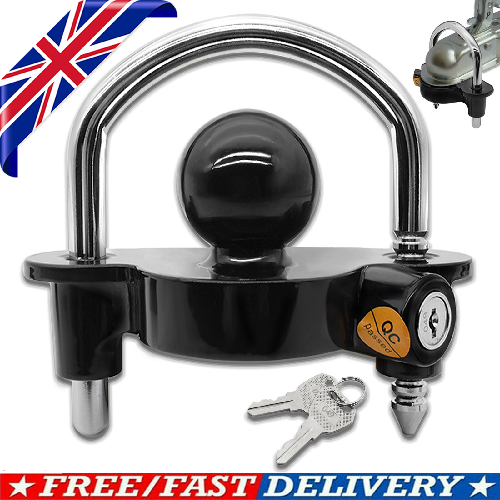 Black Anti Theft Trailer Hitch Coupling Tow Ball Lock Security Caravan ...