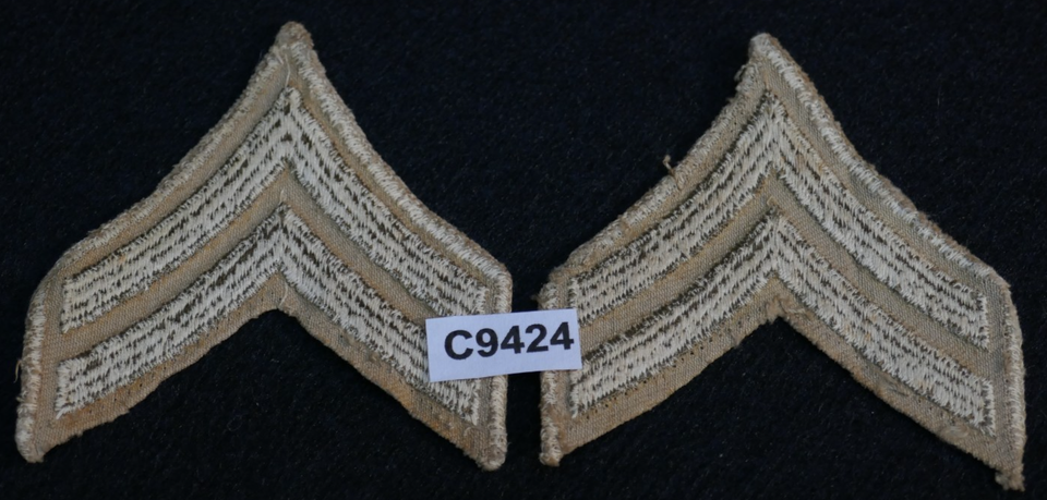 WWII US Army AAF Corporal CPL Rank Insignia Patches Khaki Cotton Summer ...