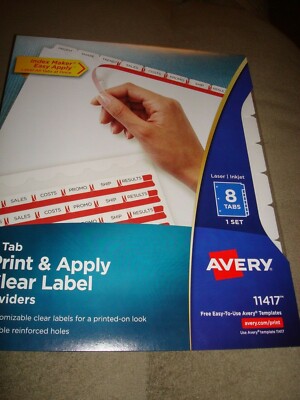 AVERY 8 TAB PRINT AND APPLY CLEAR LABELS DIVIDERS 11417 72782114176| eBay