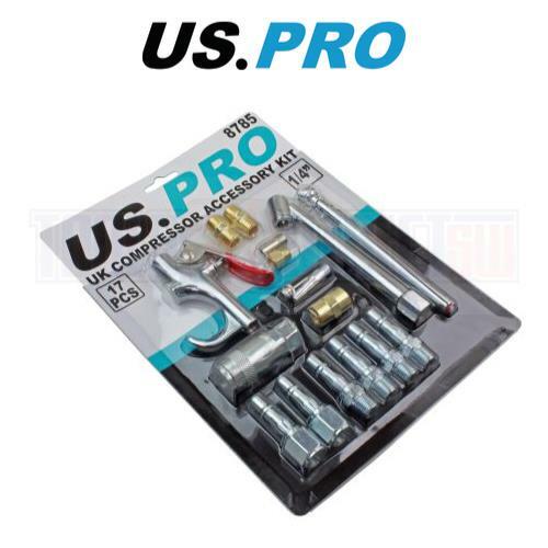 US PRO Tools UK Air Compressor Accessory Kit Blow Gun Airline Ends Tyre ...
