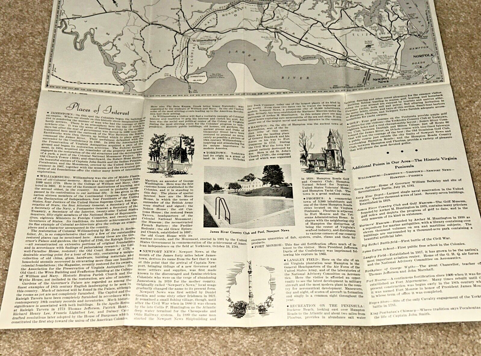 1930s THE HISTORIC VIRGINIA PENINSULA Brochure NEWPORT NEWS Assoc. of ...