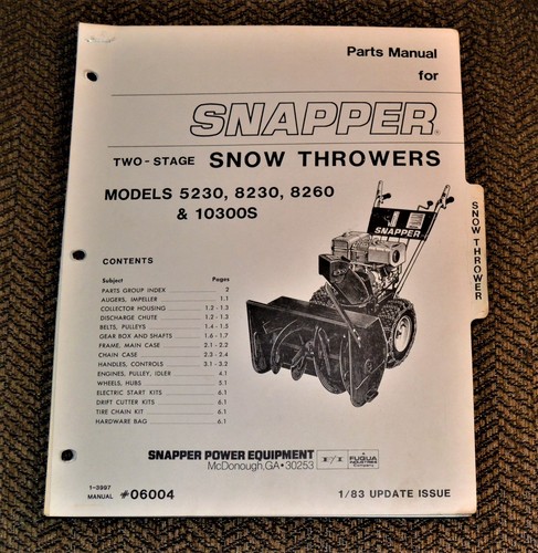 VTG 1983 Snapper Snow Thrower Manual 06004 5230 8230 8260 10300S | eBay