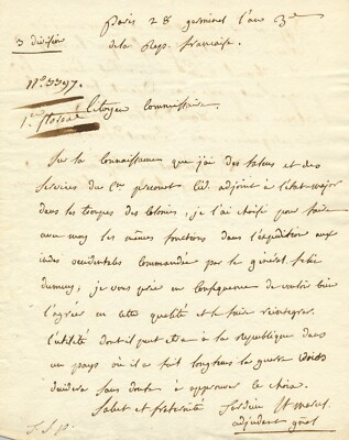 Général Félix Du MUY autographe Révolution / EXPEDITION INDES ...