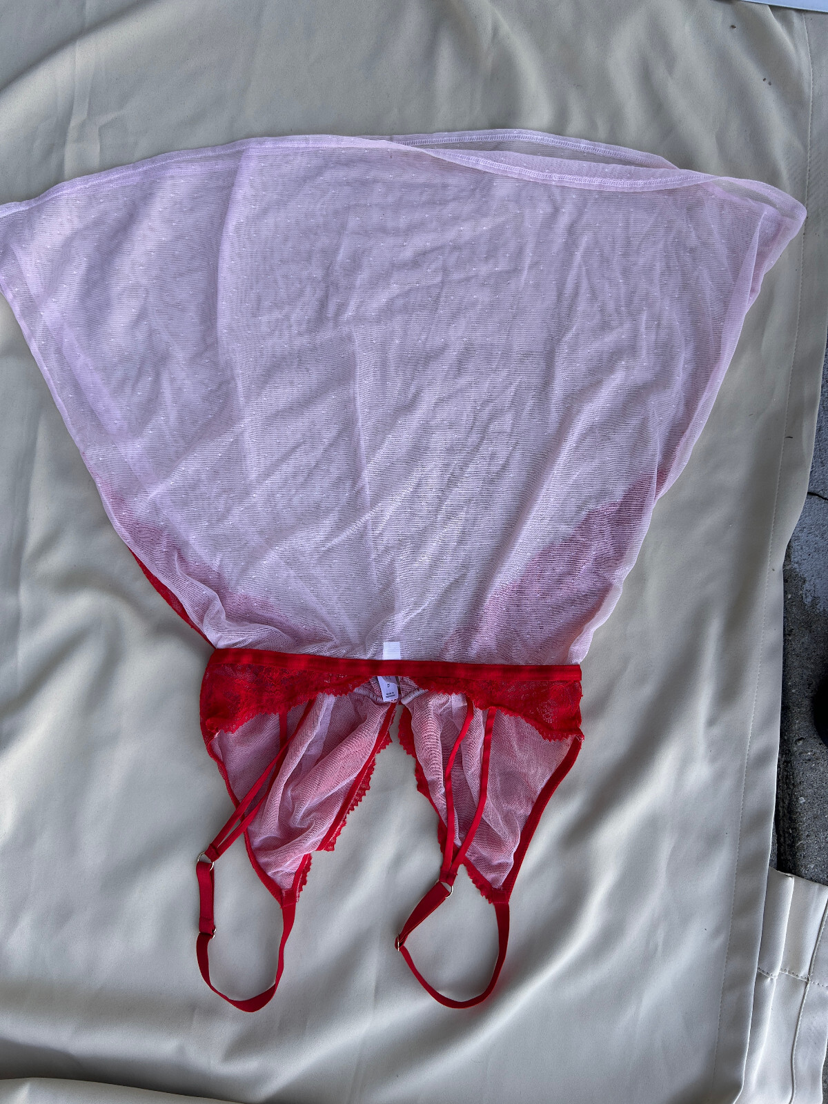 Auden RED PINK Sheer Mesh Lace Lingerie Cami XL - Gem