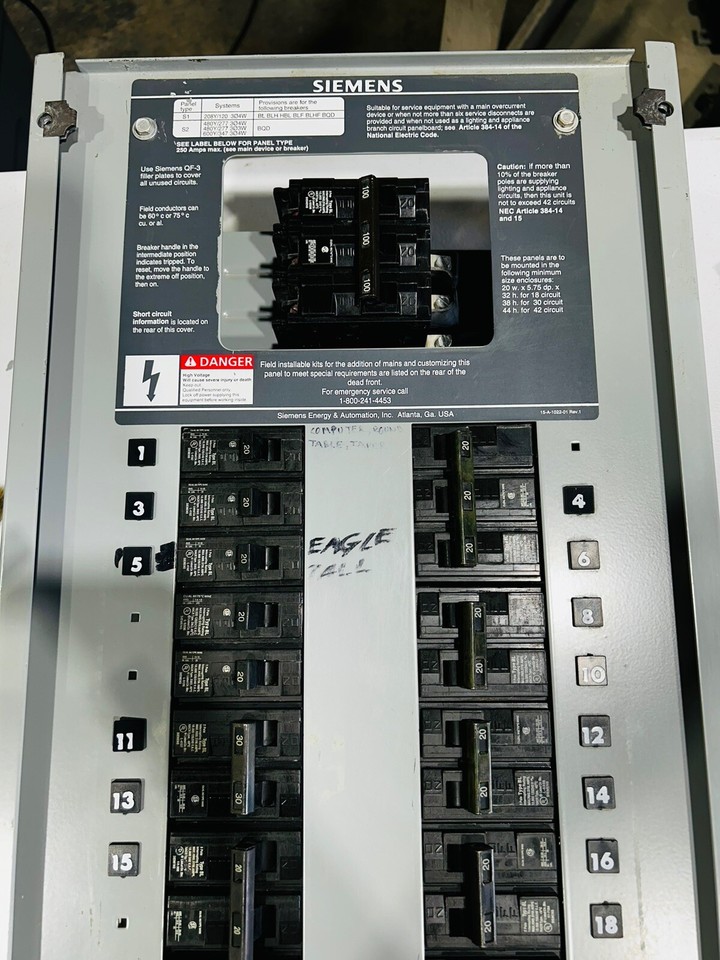 Siemens P1X30MC250A S1 Panel board Interior With 100 Main Breaker And ...