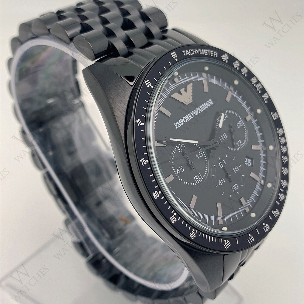 Emporio Armani AR5989 Tazio Black Dial Stainless Steel Chronograph Men ...