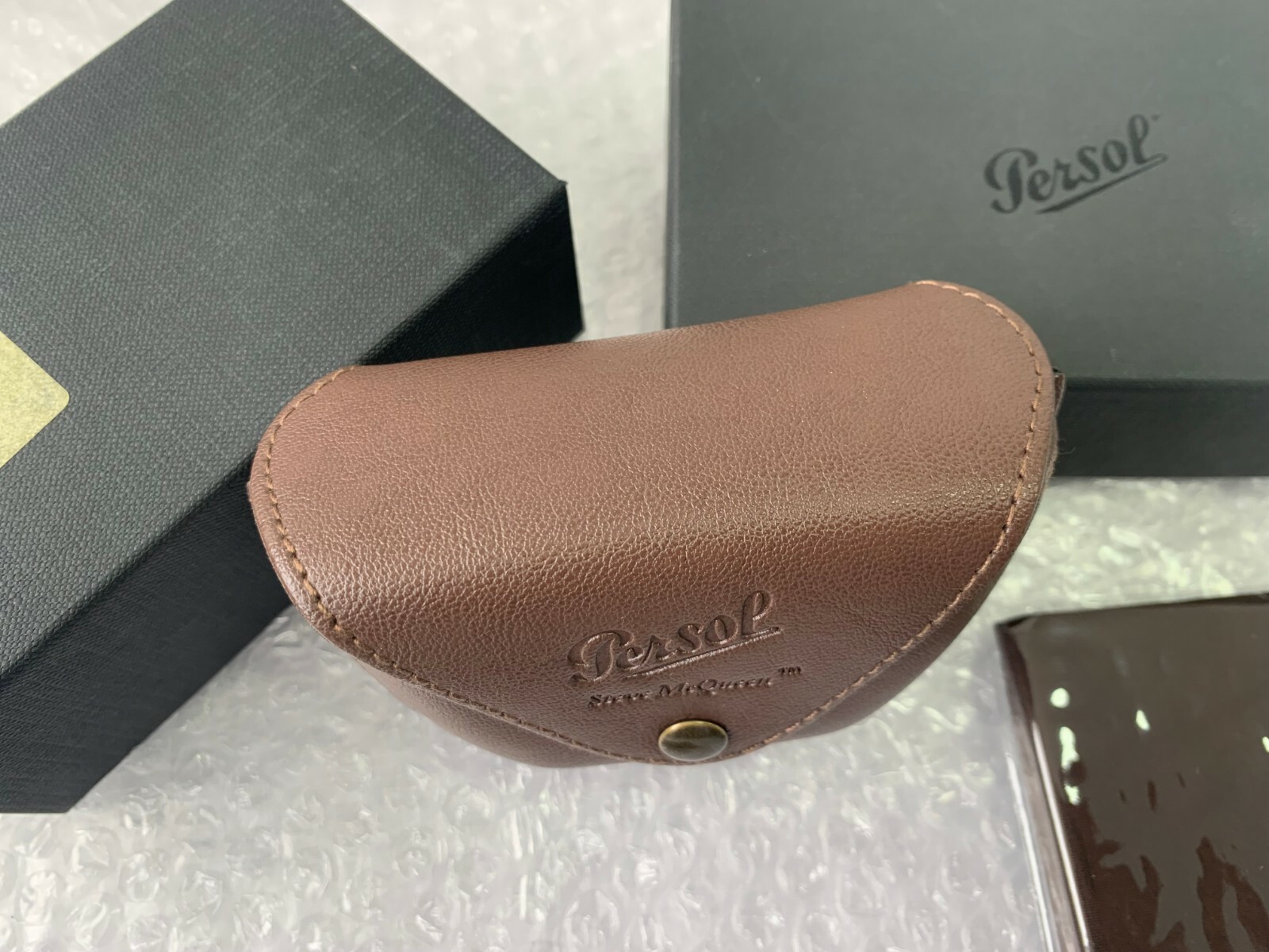 Authentic PERSOL STEVE MCQUEEN LOVELY BROWN LEATHER CASE Folding + Box ...