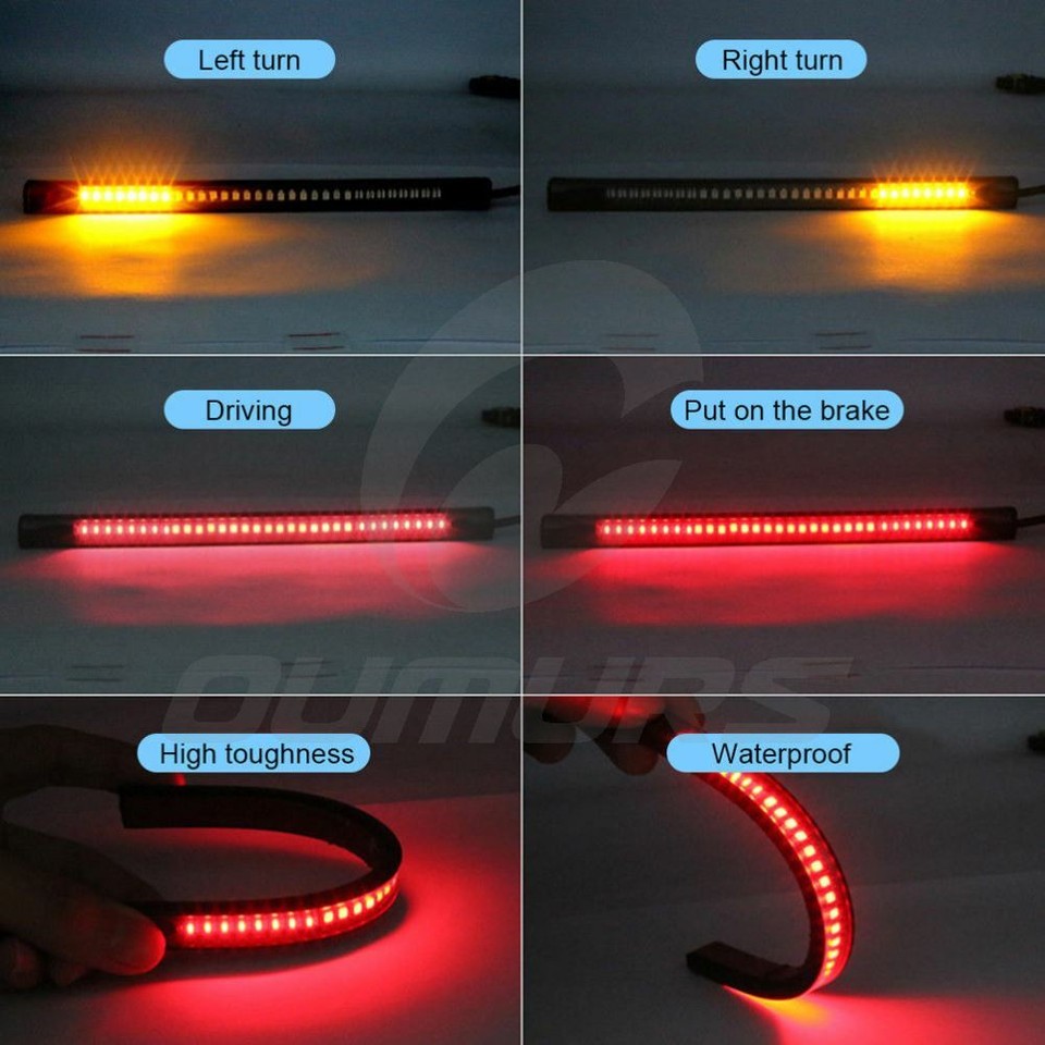 4 Flexible LED Strip 48LEDs Motorcycle Tail Brake Rear Turn Signal ...