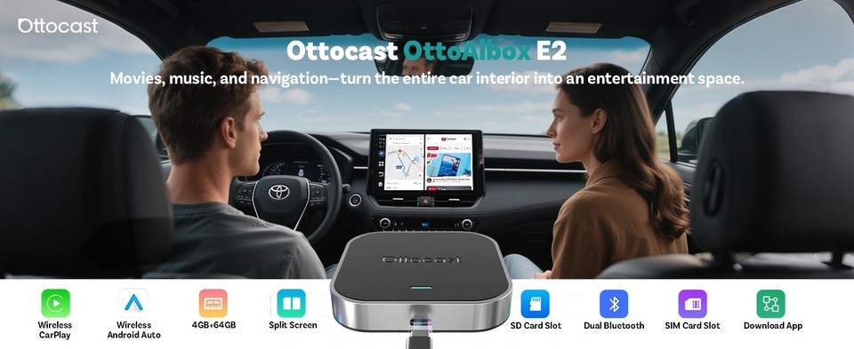 (4G+64GB) Ottocast E2 Video Palyer Wireless CarPlay AI Magic Box w ...