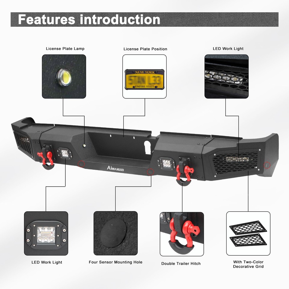 Steel Front Rear Bumper w/Winch Plate & LEDs For 2019-2023 Dodge Ram ...