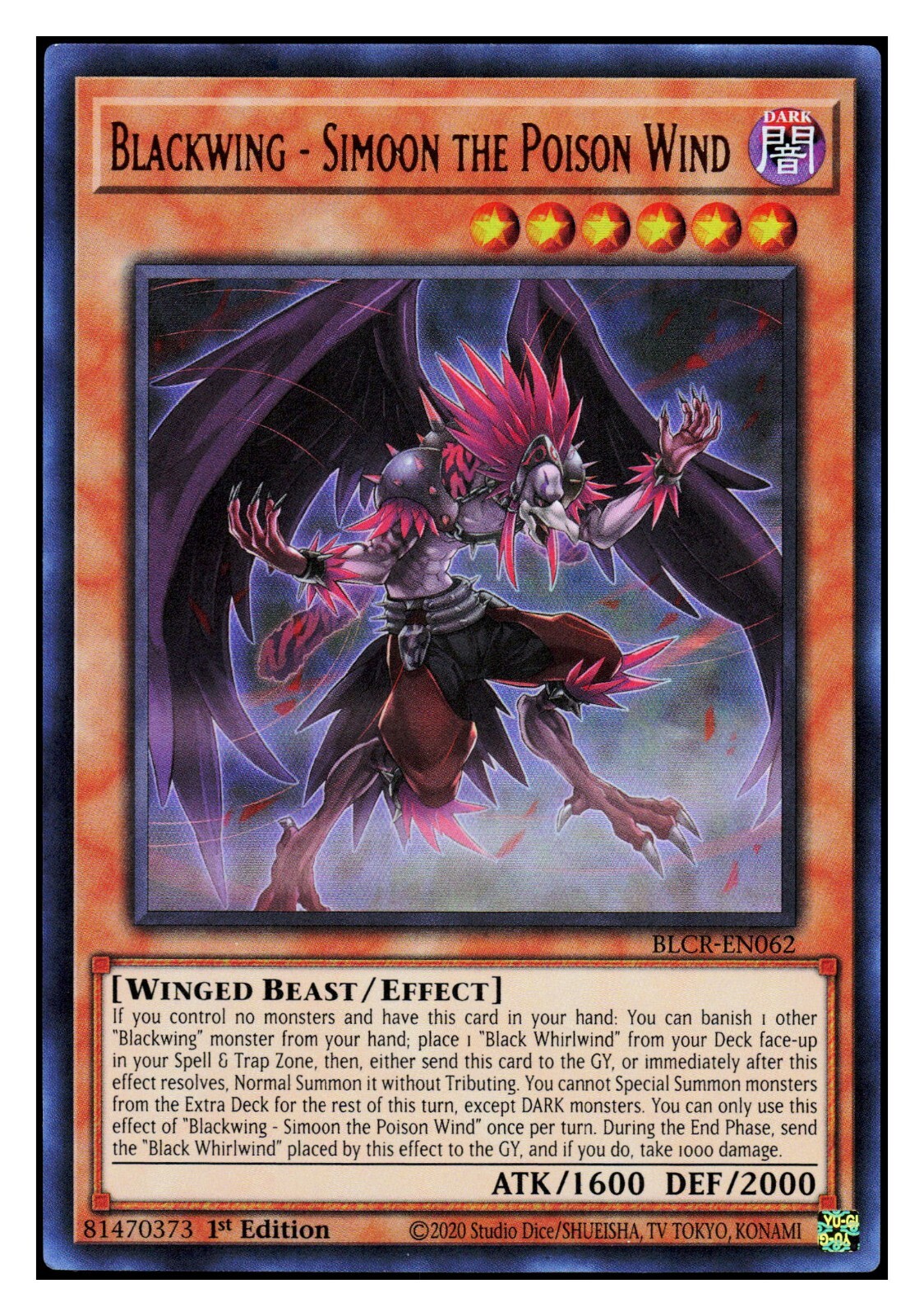 YuGiOh Crystal Revenge Blackwing - Simoon the Poison BLCR-EN062 NM/MT ...