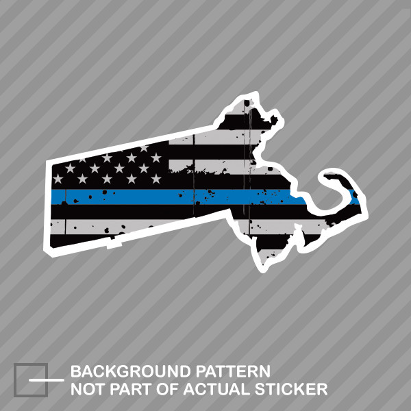 Distressed Thin Blue Line Massachusetts State Shaped Subdued US Flag ...