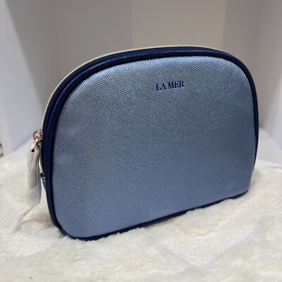 La Mer Makeup Bag Blue Faux Saffiano Leather Cosmetic Travel Pouch Bag ...