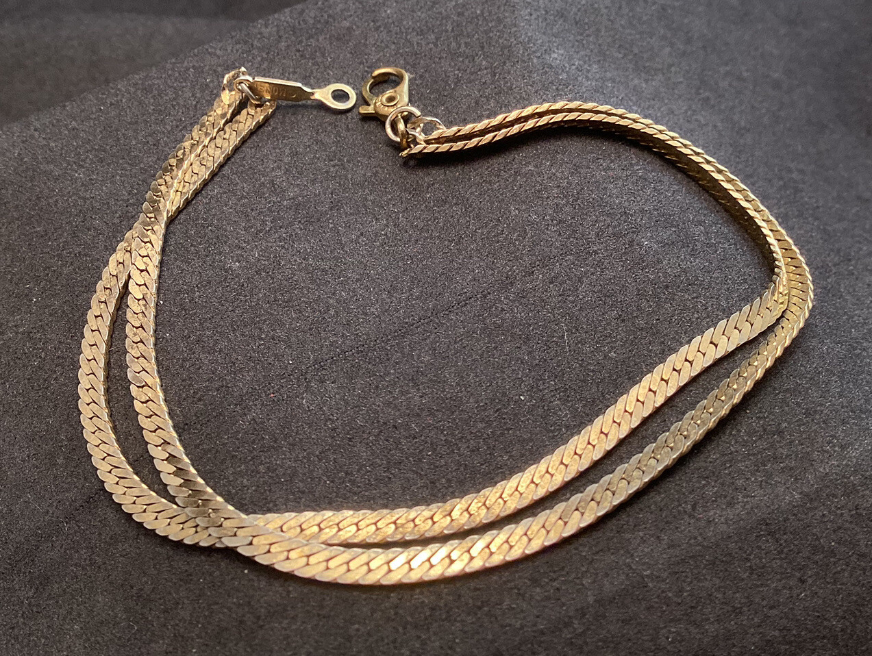 Vintage Signed Monet Double Strand Chain Bracelet Gol… - Gem