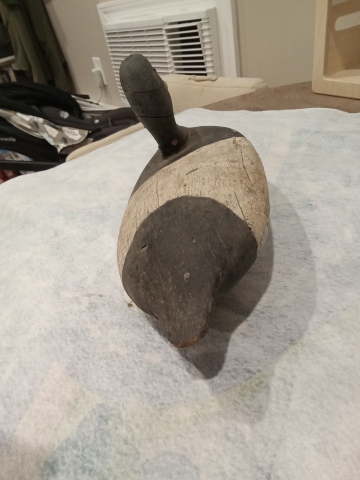 VINTAGE UNUSUAL SHAPE WORKING DUCK DECOY WOOD BLACK & WHITE DECOYS NAIL EYES | eBay